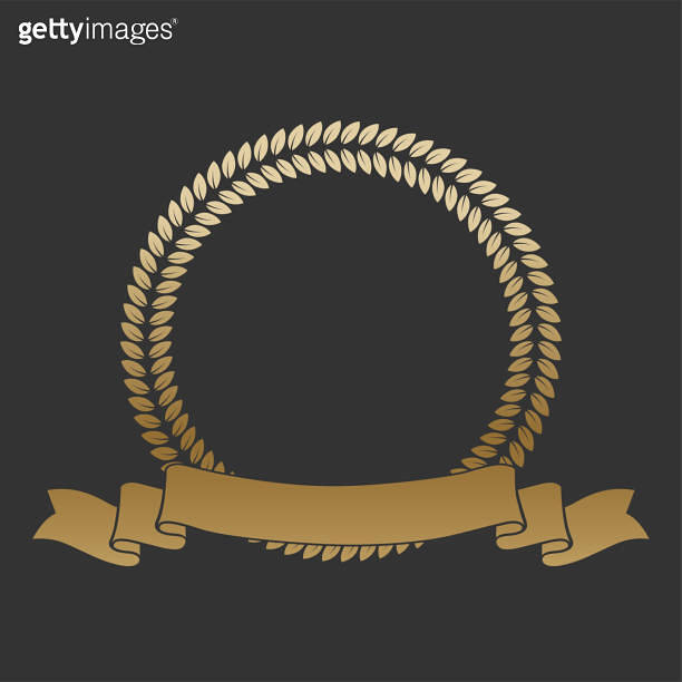 Realistic gold laurel wreath with golden ribbon . Premium insignia ...