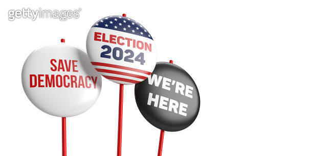 2024 Election campaign buttons with the USA flag 이미지 (1909086082) - 게티이미지뱅크