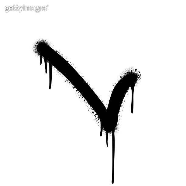 Spray painted tick mark graffiti. Sign yes brush drawing. Checkmark ...
