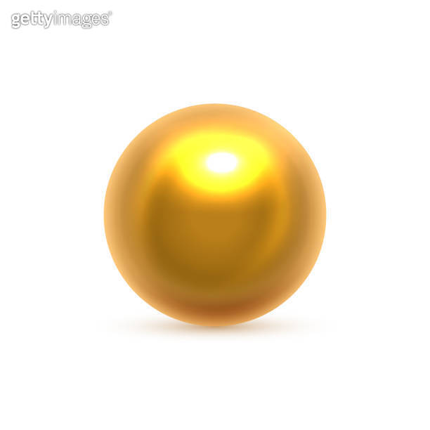 Gold metal ball. Golden chrome sphere isolated on white background. Oil ...