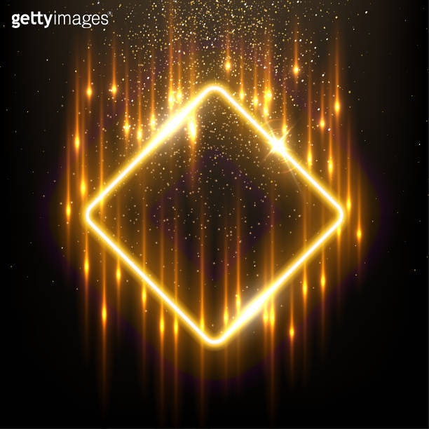 Gold square shape border with flash rays and sparks vector illustration ...