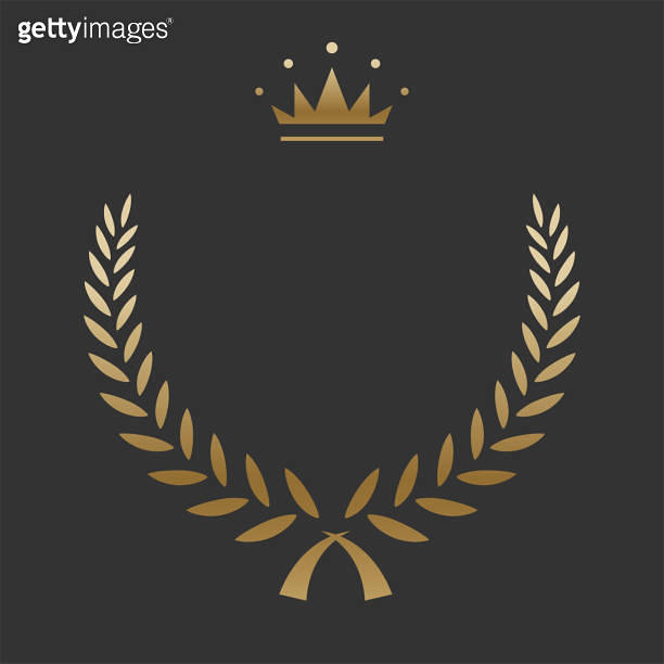 Realistic gold laurel wreath with golden crown. Premium insignia ...