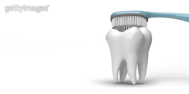 Brushing white tooth on blank background, copy space 이미지 (2093117471 ...