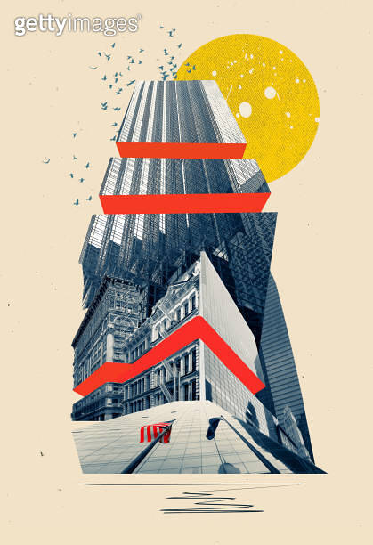 Collage of fragments of buildings. New York City Manhattan view with ...