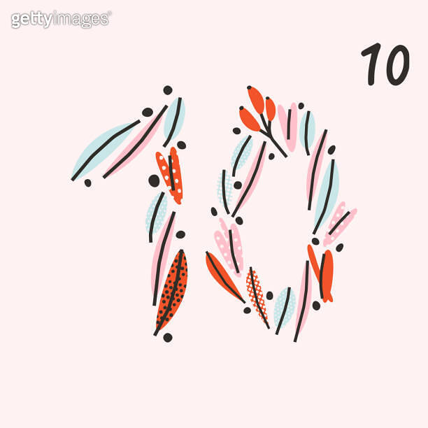 The number ten made of flowers and leaves. Floral vector illustration ...