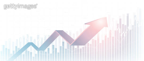going up arrow financial chart with line graph and glowing light on ...