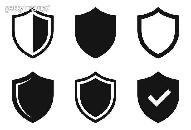Shield icons set. Protection, safety and security shield shape. Simple ... Shield icons set. Protection, safety and security shield shape. Simple ...