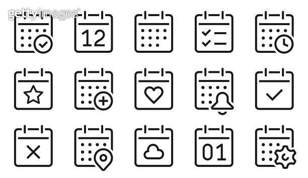 Calendar icons collection set. Simple calendar with clock, progress bar ...