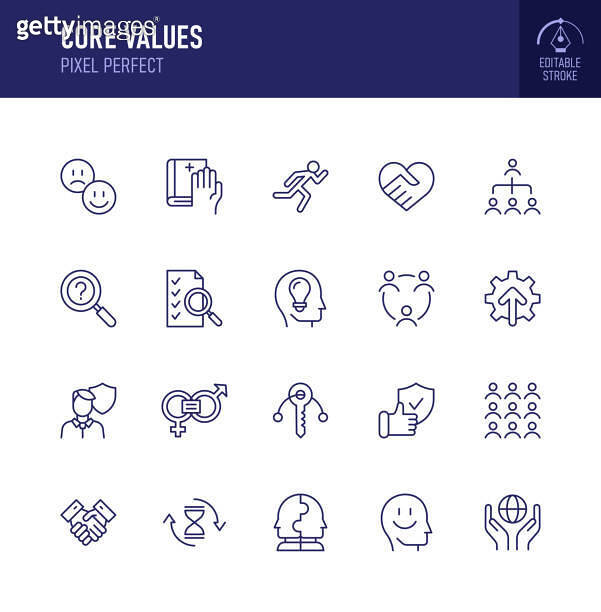 Core Values Icon Set - Editable Stroke, Thin Line Vector, Pixel Perfect ...