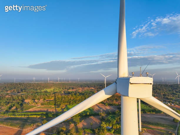 Landscape of wind farm. Wind energy. Wind power. Sustainable, renewable ...