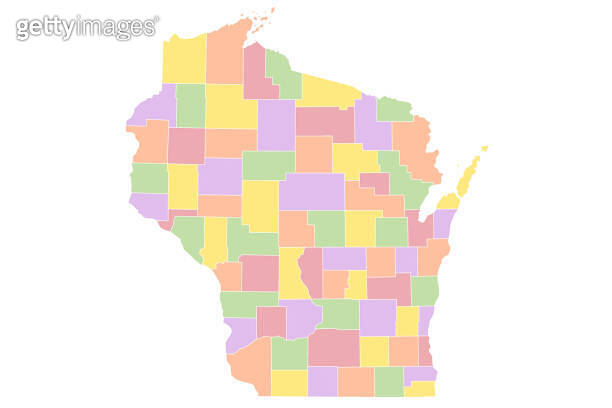colorful Wisconsin administrative map. counties map of Wisconsin, blank ...