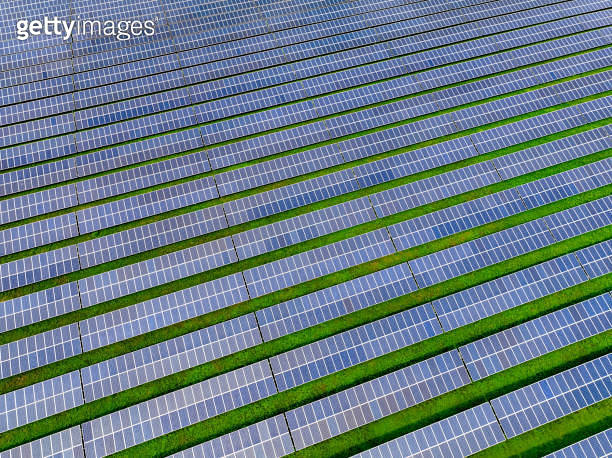 Solar farm and sun light. Solar power for green energy. Sustainable ...