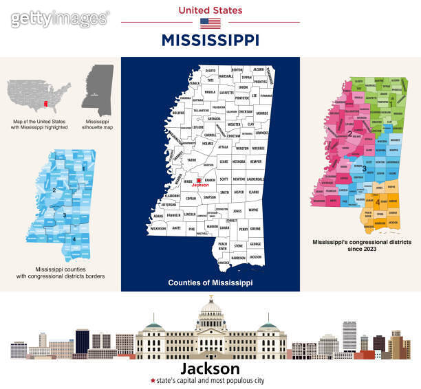 Mississippi's counties map and congressional districts since 2023 map ...