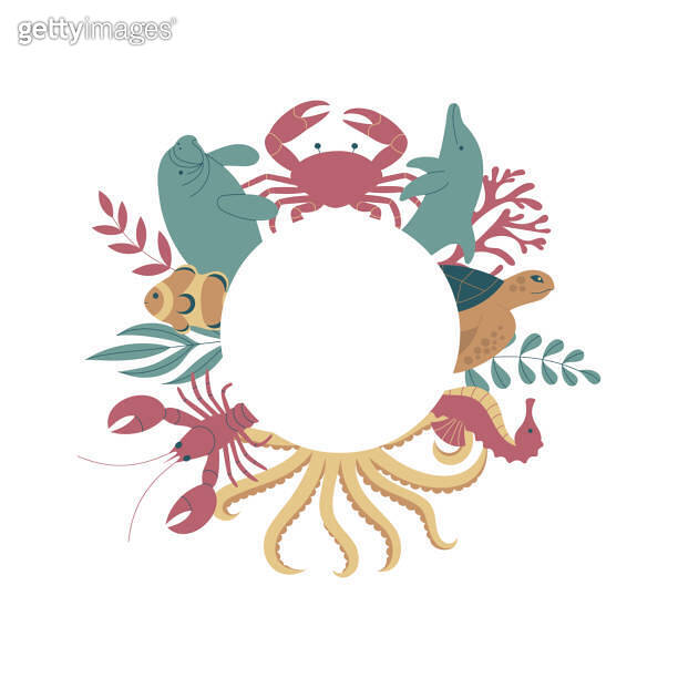 This image is a vector flat art illustration featuring a circular frame ...