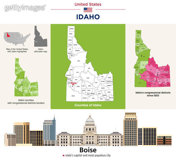 Idaho counties map and congressional districts since 2023 map. Boise ...