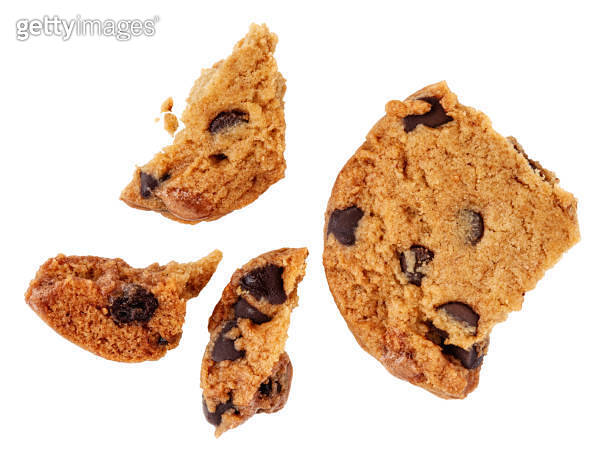 Explotion of Broken chocolate chip cookies isolated on white background ...