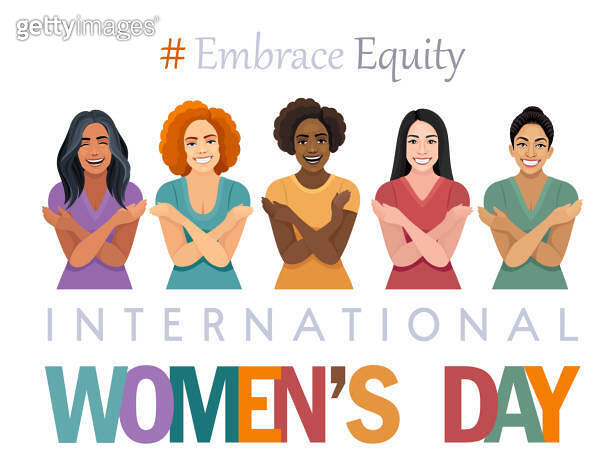Embrace Equity. International Women's Day. Multiracial Group of Women ...