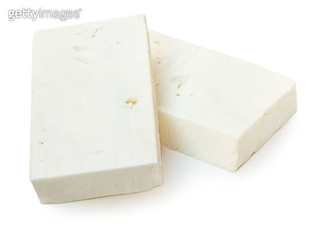 Feta cheese isolated. Greek fitaki cheese pieces on white background ...