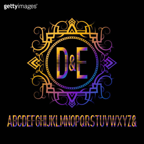 Decorative alphabet of capital letters set and sample of vintage ...