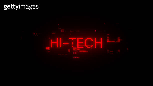 3D rendering hi tech text with screen effects of technological glitches ...
