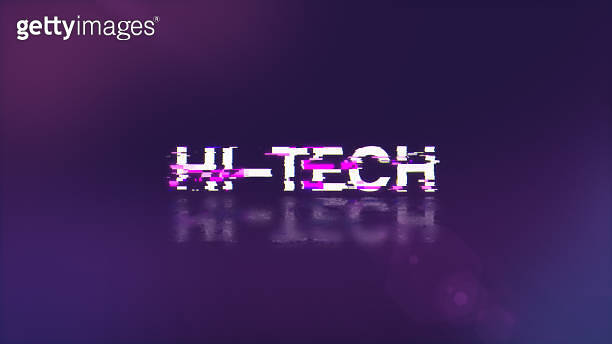 3D rendering hi tech text with screen effects of technological glitches ...