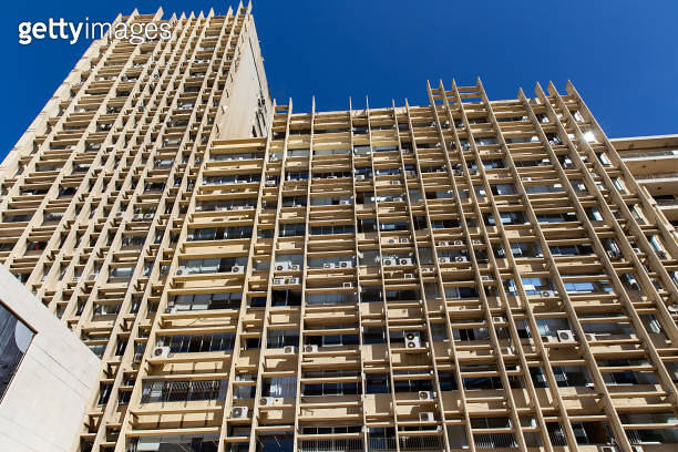 Modern skyscrapers and office buildings on the central street of Beirut ...