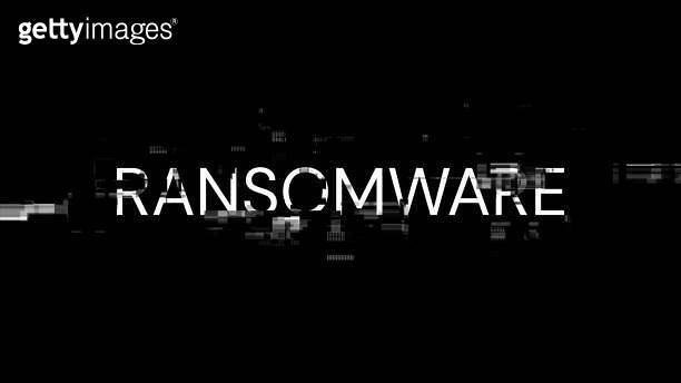 3D rendering ransomware text with screen effects of technological ...