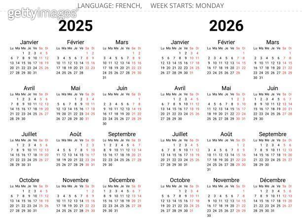 2025 and 2026 year french calendars. Printable vector illustration set ...