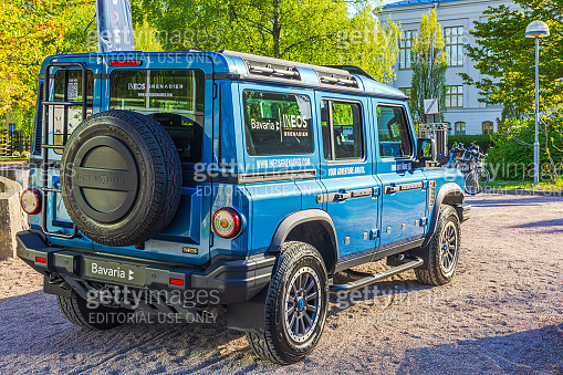 Close-up view of a blue INEOS Grenadier off-road vehicle parked ...