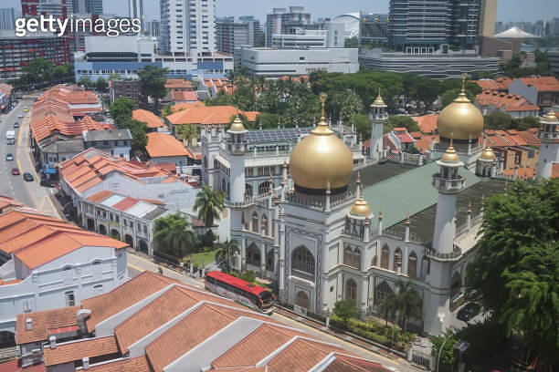 Top view of Sultan Masjid chruch and Arab street at Bugis, Singapore ...