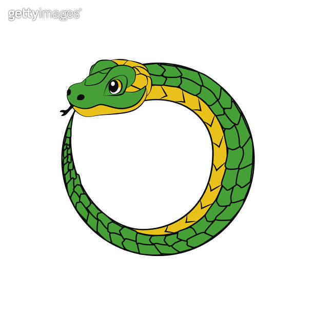 Snake frame. Cartoon green snake curled in a ring 이미지 (2150260495) - 게티 ...