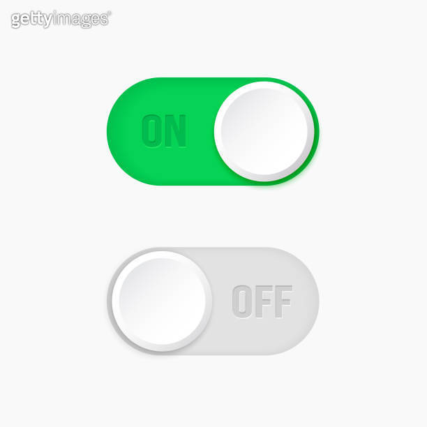 On and Off toggle switch buttons. Open and close button icons. UI ...