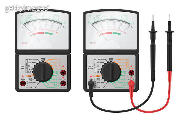 Pointer multimeter with probes and analogue arrow display set realistic ...