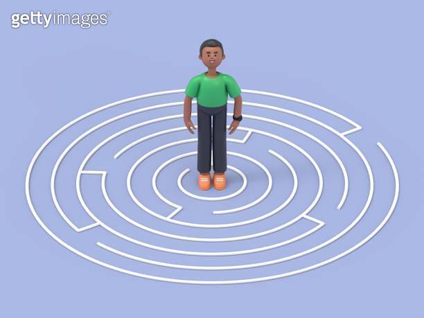 3D illustration of handsome afro man David standing in the center of a ...