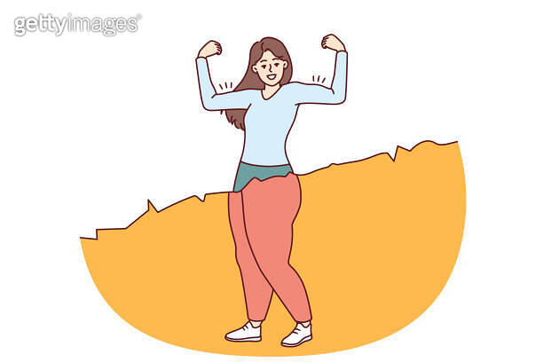 Slender woman before and after fitness shows muscles to show off weight ...