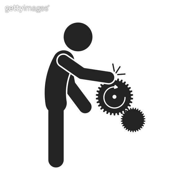 Isolated pictogram sign danger rotating or spinning machine, risk hand ...