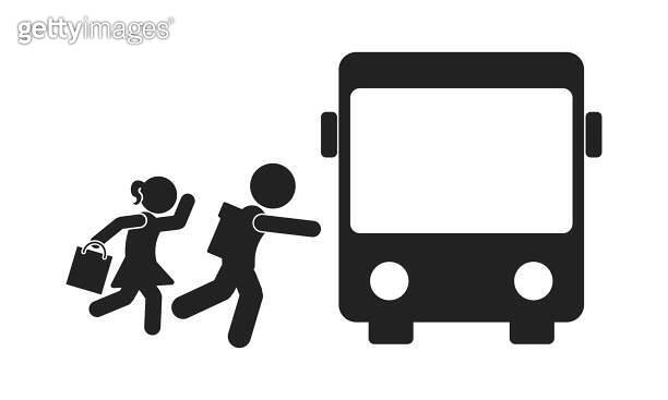 Isolated pictogram boy, girls, student and Bus for Slow School Zone ...