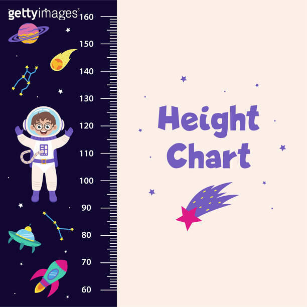 Space height chart for children with space elements and boy ...