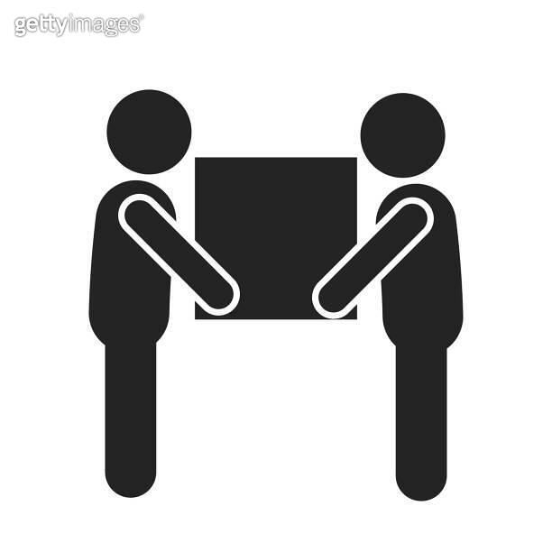 Isolated pictogram sign of two men required to lift weight box, for ...