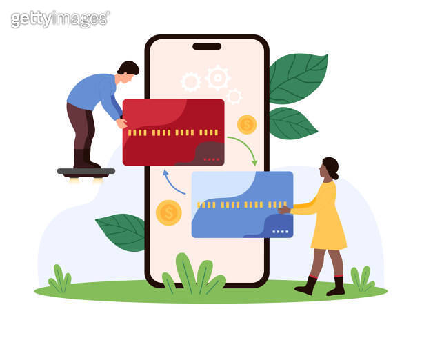 Money transaction between two bank accounts, credit cards, fast payment ...