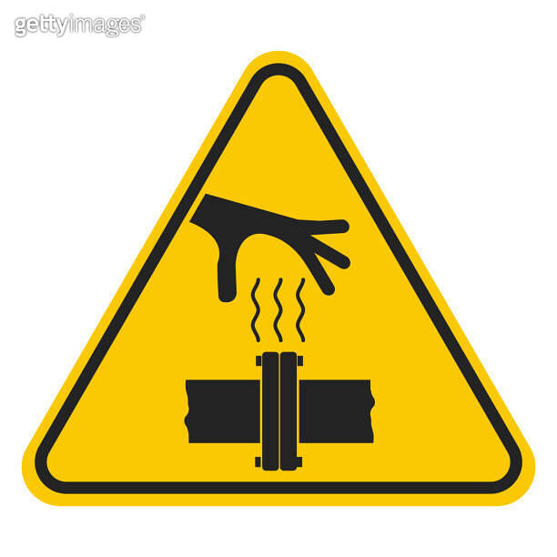 Triangle yellow pictogram sign prohibition to touch hot pipe, for ...