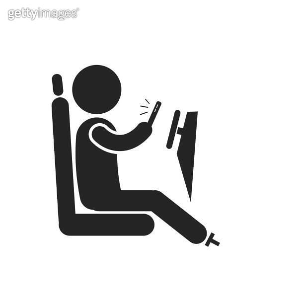 Isolated pictogram sign of man driving a car while using a cellphone ...