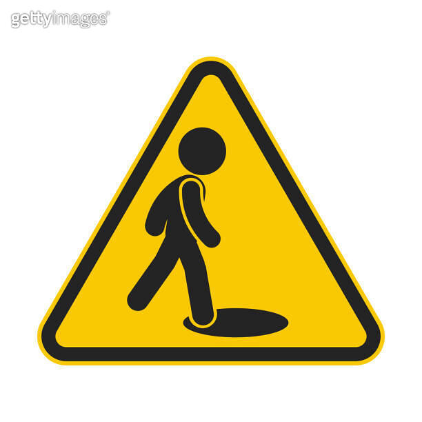 Isoalted pictogram of man fall in hole on street for safety caution ...