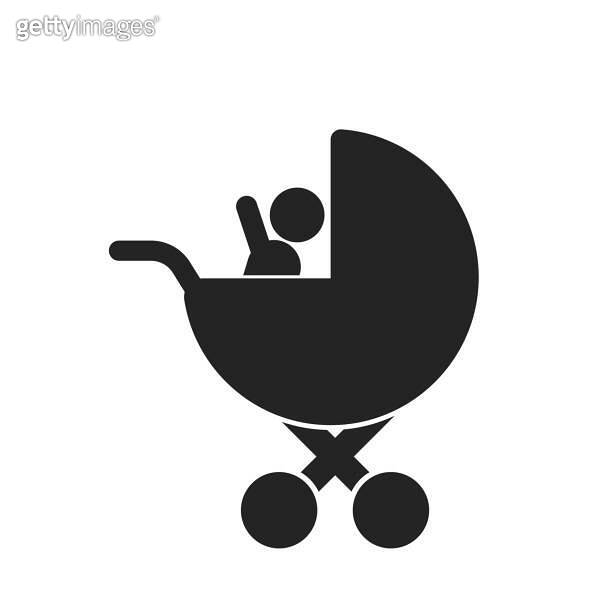 Isolated pictogram sign of baby stroller, for safety, security indoor ...