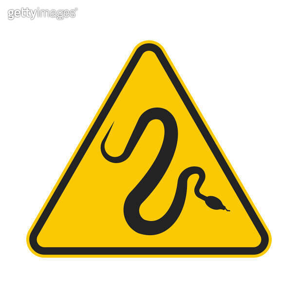isolated yellow caution watch out for snakes, reptile bite danger label ...