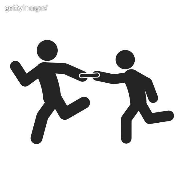 Isolated sport pictogram, relay race run with man toss runner stick ...