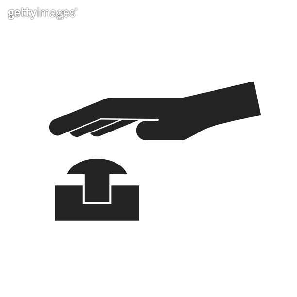 Isolated pictogram sign of hand press button, for emergency stop label ...