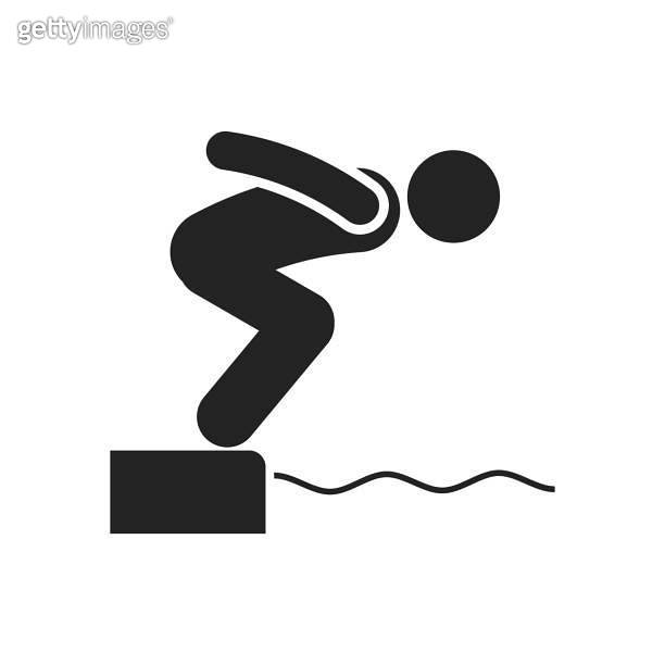 Isolated pictogram stick figure diving or jump into the water, for ...
