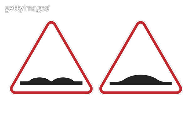 Bundle set speed bump in red triangle road sign, for reduce speed, slow ...