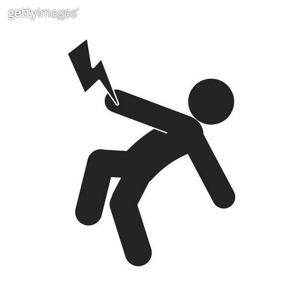 Isolated pictogram of worker struck by electricity, for industrial ...
